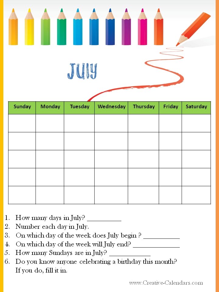 Calendar Worksheets
