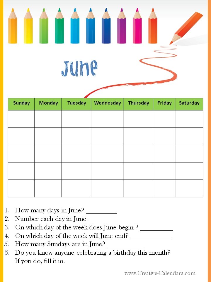 Calendar Worksheets
