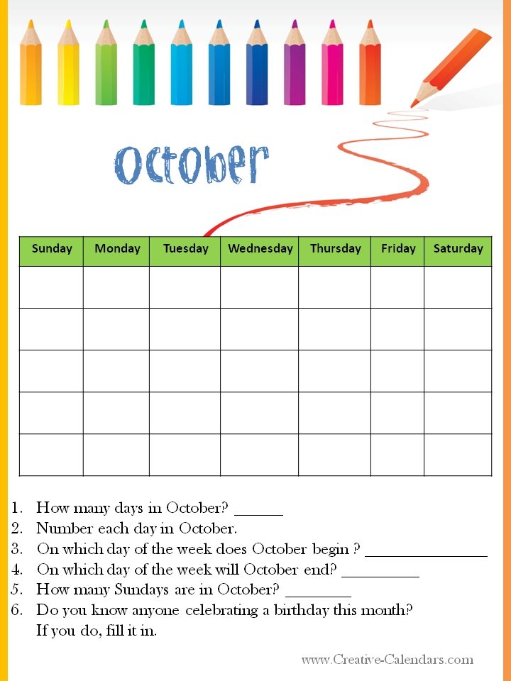 Calendar Worksheets
