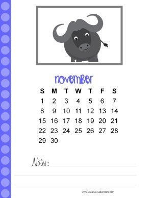 Cute Calendar with Animals | Customize online and print at home